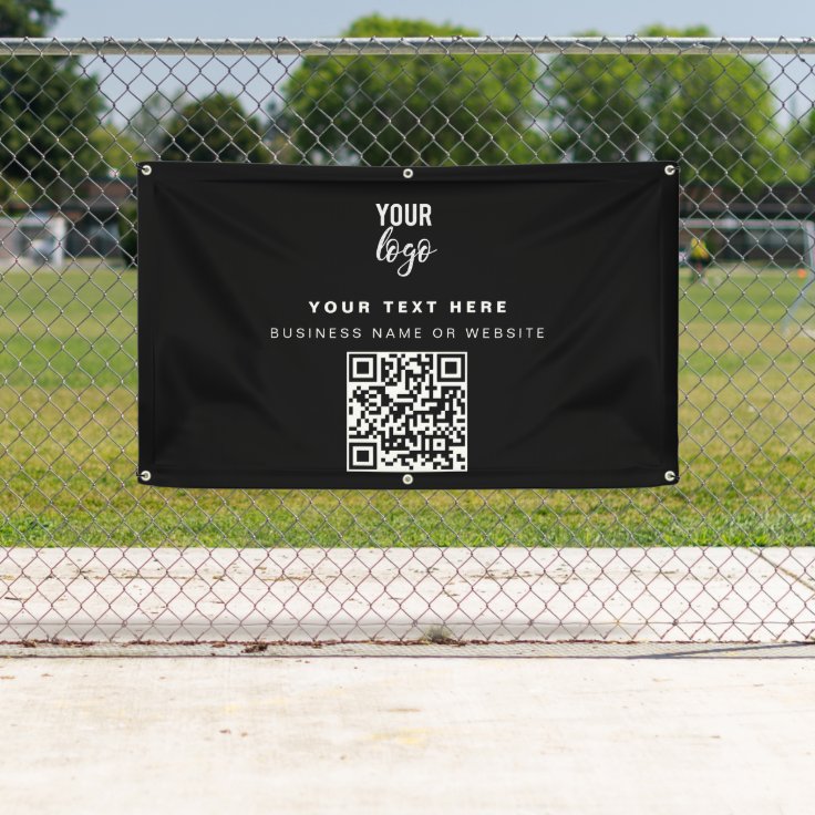QR Code Business Logo Modern Minimalist Black Banner | Zazzle