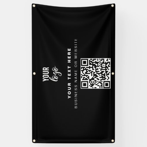 QR Code Business Logo Modern Minimalist Black Banner | Zazzle