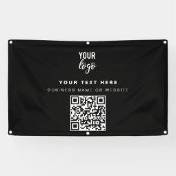 QR Code Business Logo Modern Minimalist Black Banner | Zazzle