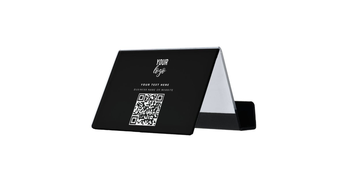 QR Code Business Logo Modern Minimalist Black Desk Business Card Holder ...