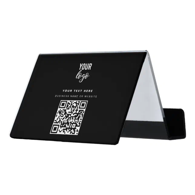 QR Code Business Logo Modern Minimalist Black Desk Business Card Holder ...
