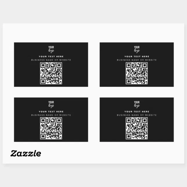 QR Code Business Logo Modern Minimalist Black Rectangular Sticker | Zazzle