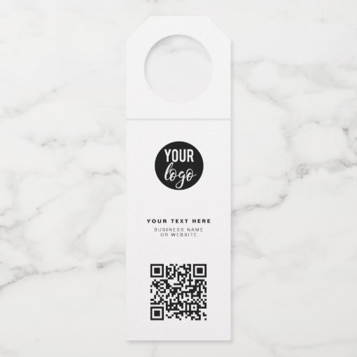 QR Code Business Logo Modern Minimalist Bottle Hanger Tag | Zazzle