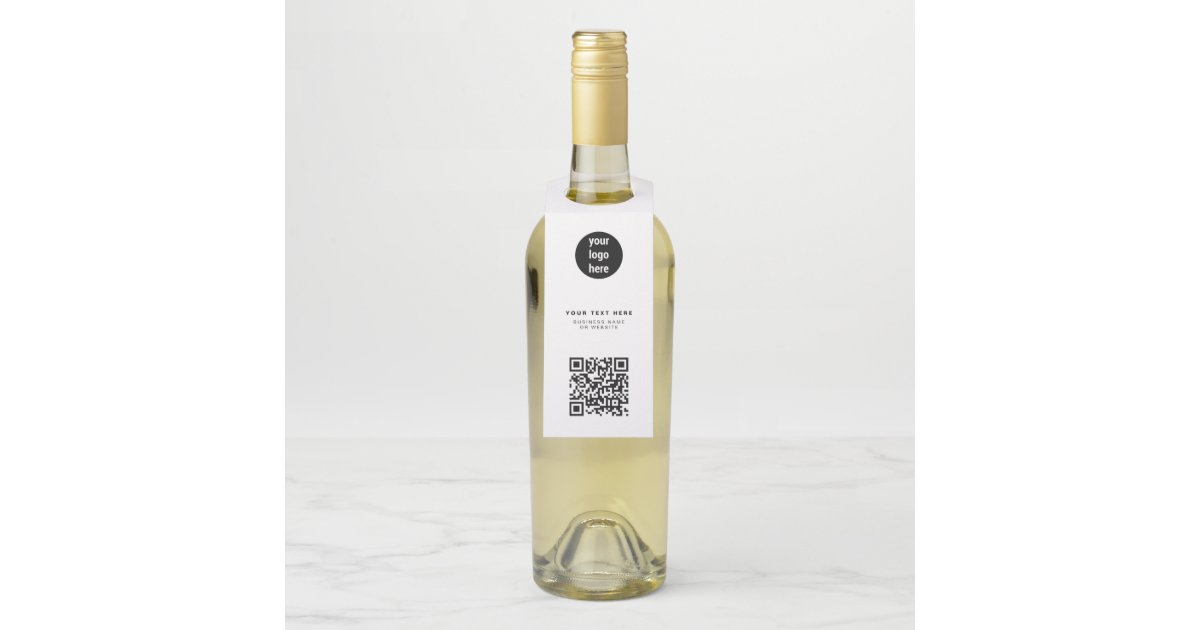 QR Code Business Logo Modern Minimalist Bottle Hanger Tag | Zazzle