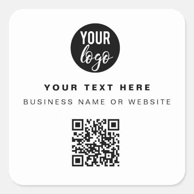 QR Code Business Logo Modern Minimalist Business Square Sticker | Zazzle