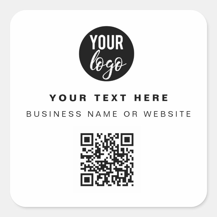 QR Code Business Logo Modern Minimalist Business Square Sticker | Zazzle