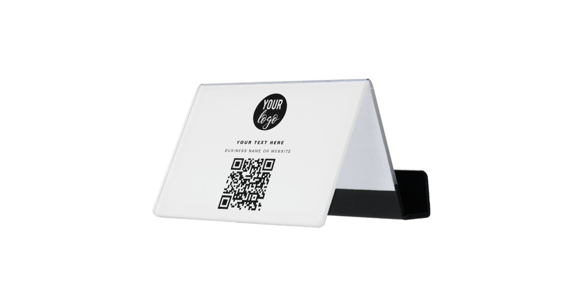 QR Code Business Logo Modern Minimalist White Desk Business Card Holder ...