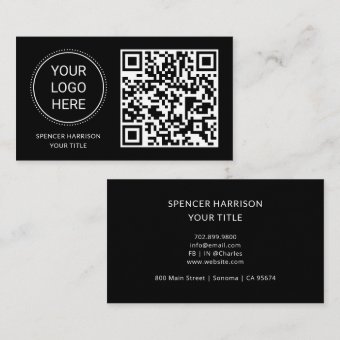 QR Code Business Logo | Modern Professional Black Business Card | Zazzle