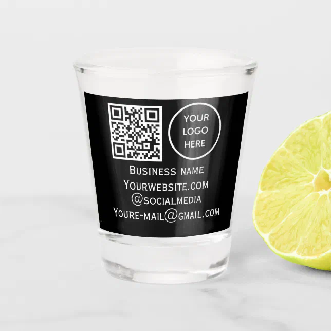 QR Code Business Logo Professional Black Modern Shot Glass | Zazzle