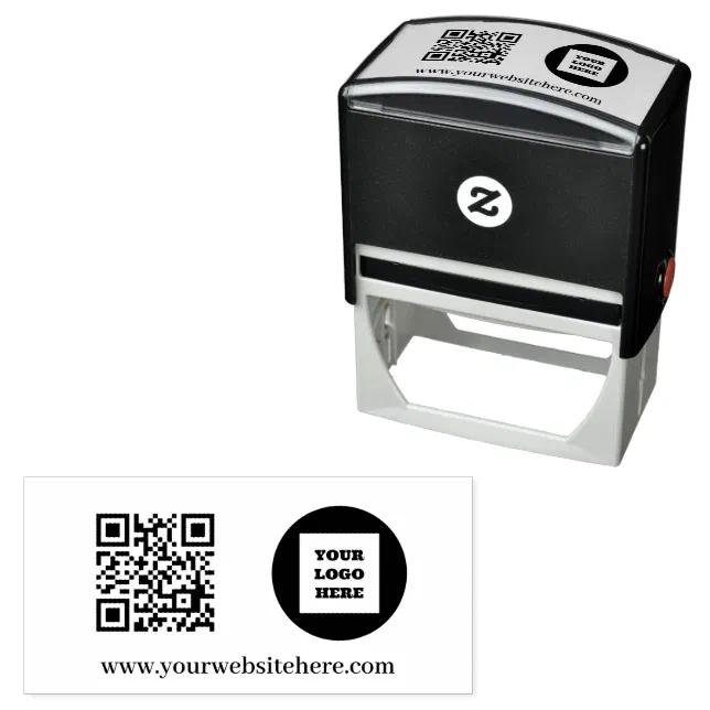 QR Code Business Logo Professional Modern black Self-inking Stamp | Zazzle