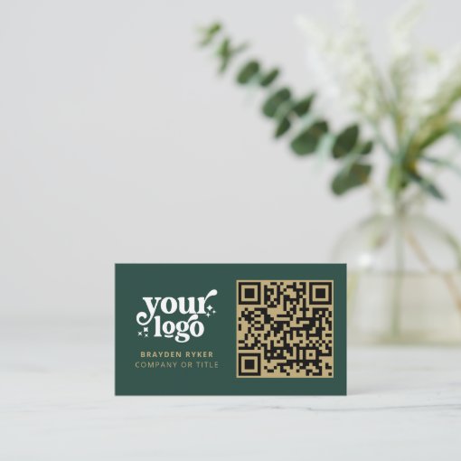 QR Code Business Logo Professional Modern Green Business Card | Zazzle