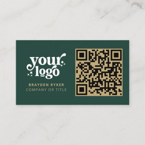QR Code Business Logo Professional Modern Green Business Card | Zazzle