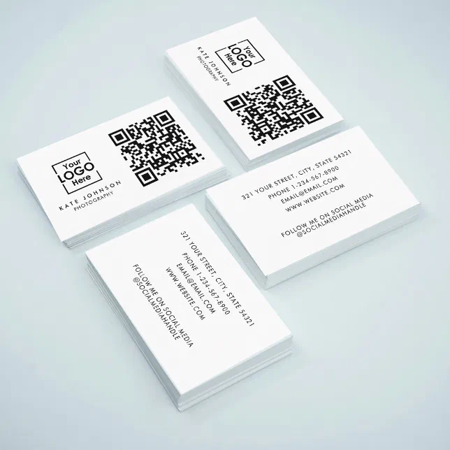 QR Code Business Logo Professional Modern White Business Card | Zazzle