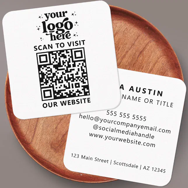 QR Code Business Logo Professional Modern White Square Business Card ...
