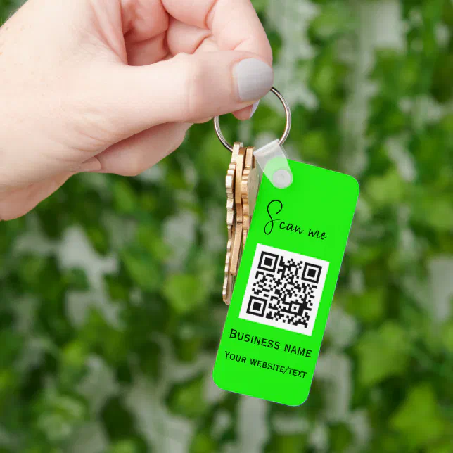 QR Code Business Logo Professional Neon Green Keychain | Zazzle
