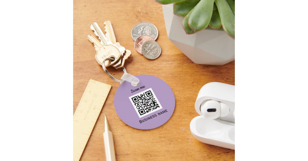 QR Code Business Logo Professional Purple Lilac Keychain | Zazzle