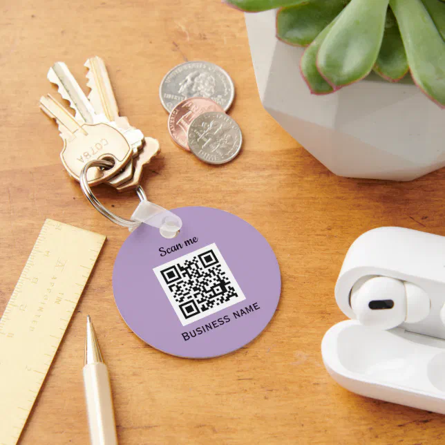 QR Code Business Logo Professional Purple Lilac Keychain | Zazzle