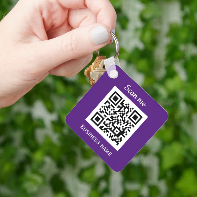 QR Code Business Logo Professional Purple Modern Keychain | Zazzle