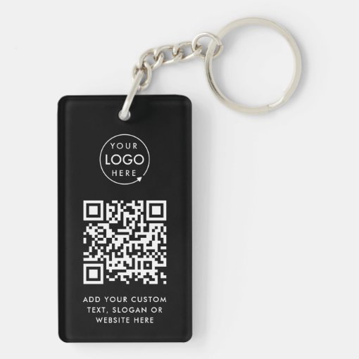 QR Code | Business Logo Professional Simple Black Keychain | Zazzle