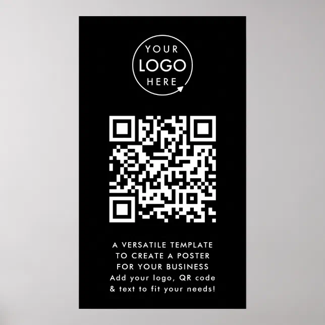 QR Code | Business Logo Professional Simple Black Poster | Zazzle