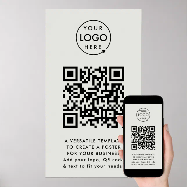 QR Code | Business Logo Professional Simple Gray Poster | Zazzle