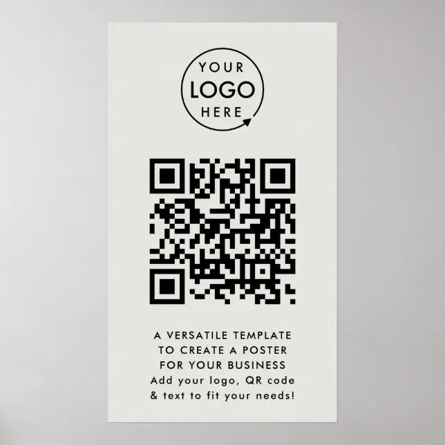 QR Code | Business Logo Professional Simple Gray Poster | Zazzle