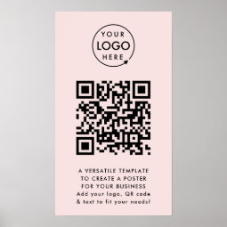 QR Code | Business Logo Professional Simple Pink Poster | Zazzle