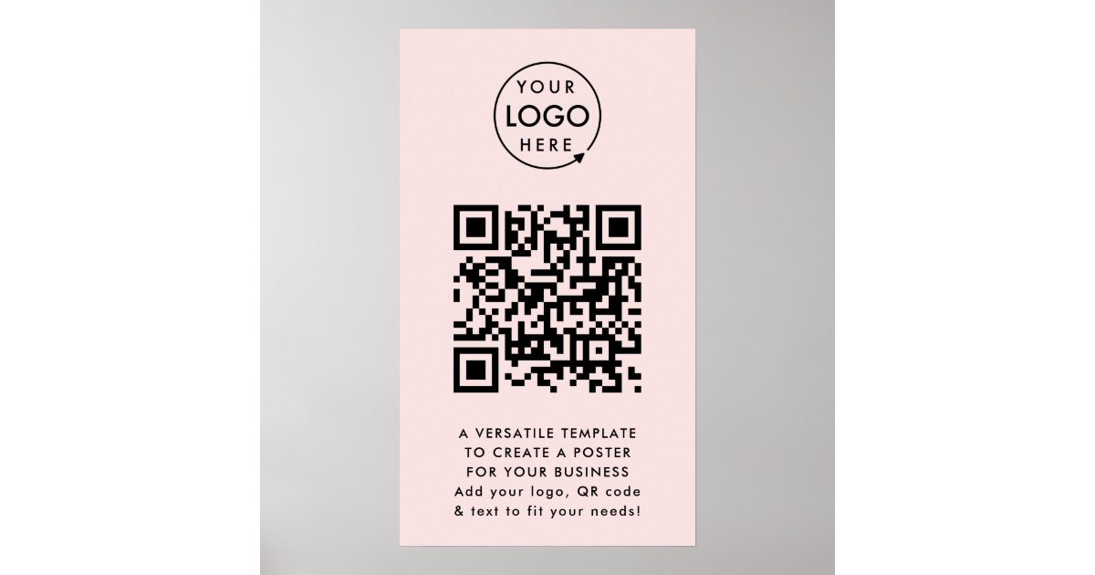 QR Code | Business Logo Professional Simple Pink Poster | Zazzle
