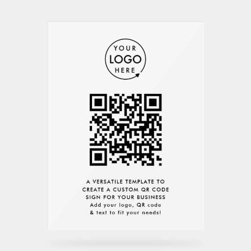QR Code | Business Logo Professional Simple White Acrylic Sign | Zazzle