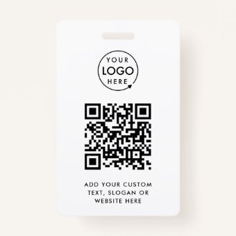 QR Code | Business Logo Professional Simple White Badge | Zazzle