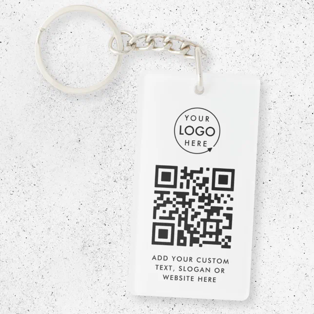 QR Code | Business Logo Professional Simple White Keychain | Zazzle