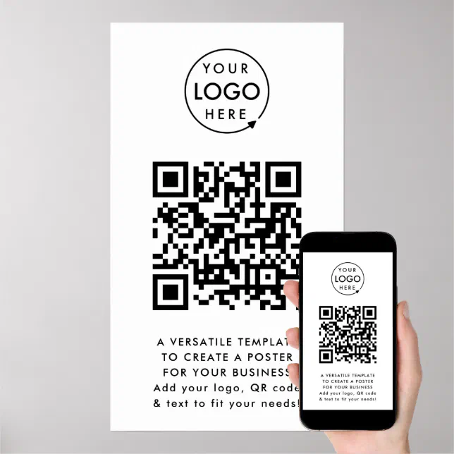 QR Code | Business Logo Professional Simple White Poster | Zazzle
