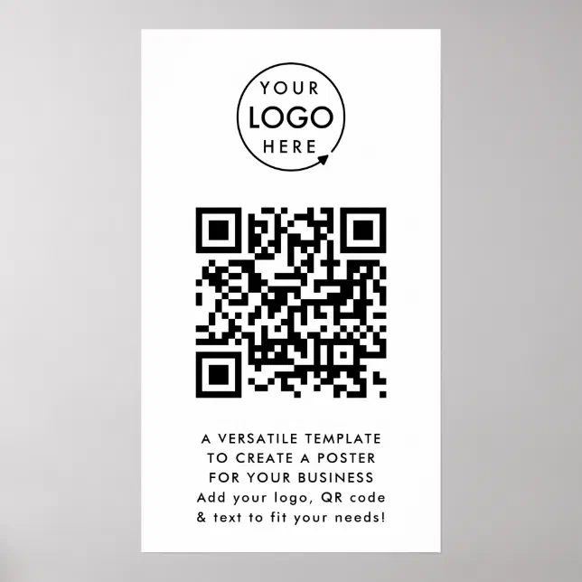 QR Code | Business Logo Professional Simple White Poster | Zazzle