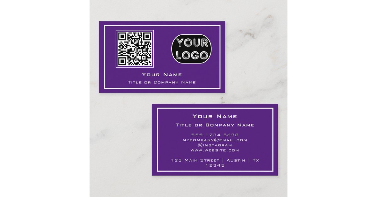 QR Code Business Logo Purple Minimalist Business Card | Zazzle