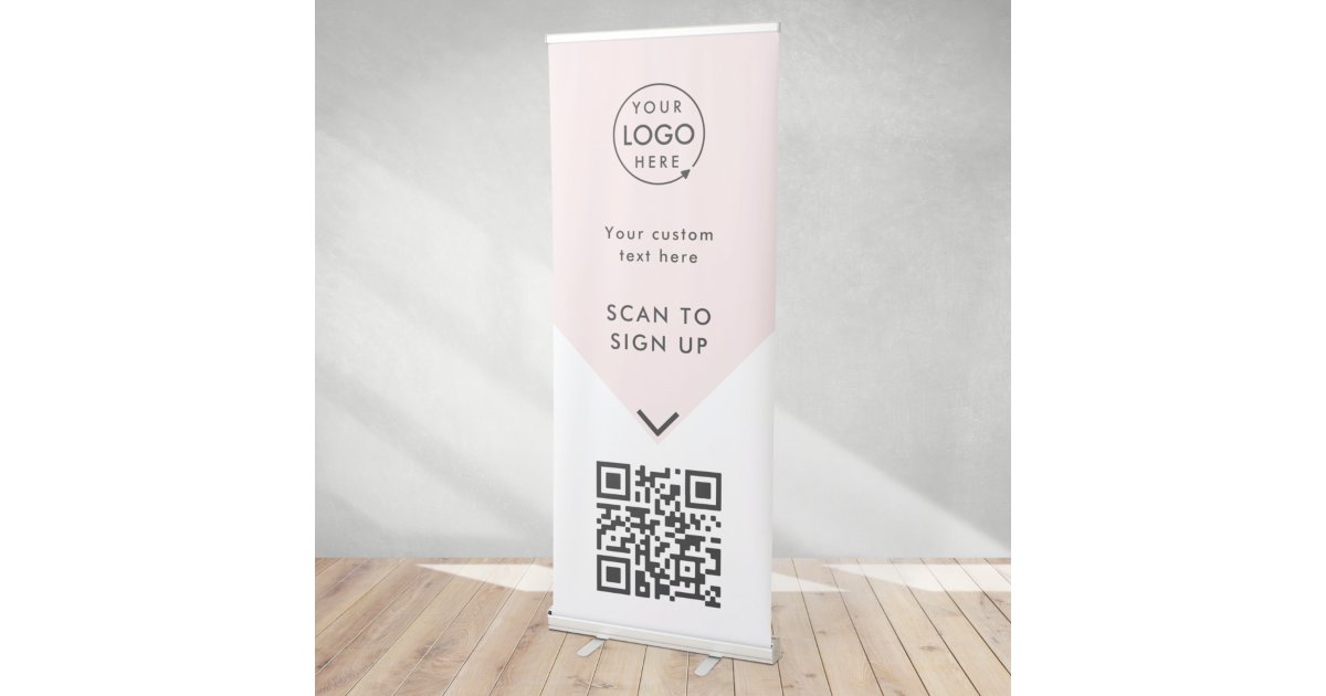 QR Code | Business Logo Scan Me Blush Pink Retractable Banner | Zazzle