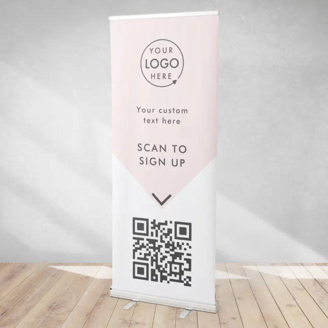 QR Code | Business Logo Scan Me Blush Pink Retractable Banner | Zazzle