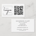 QR Code Business Logo Simple Modern Professional Business Card | Zazzle