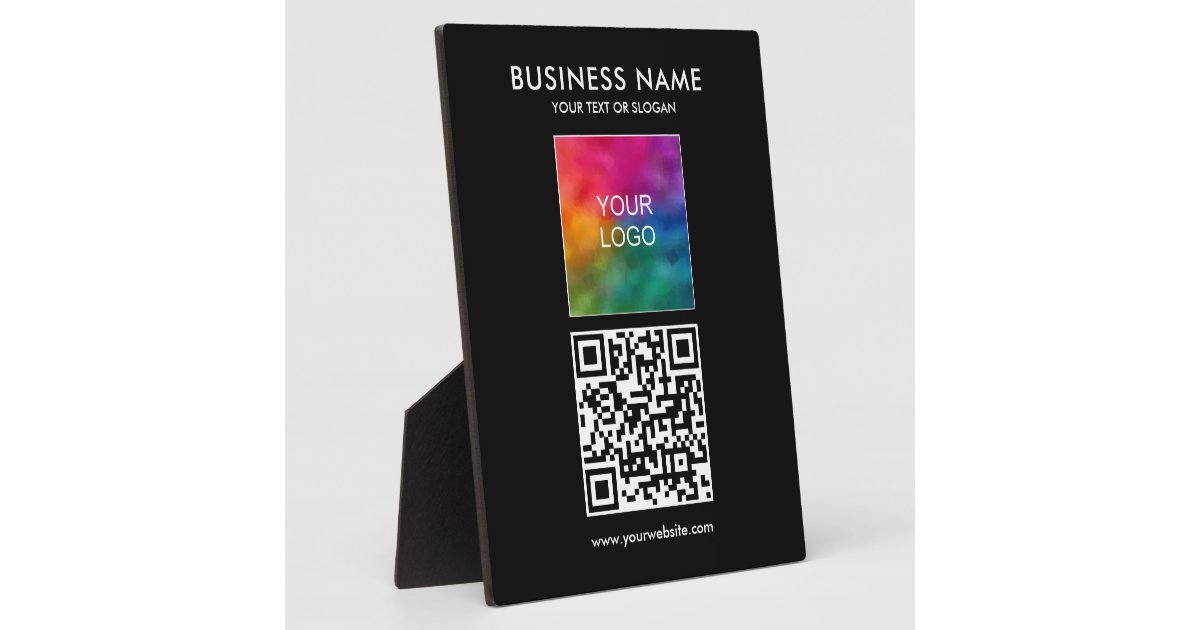 QR Code Business Logo Slogan Here Template Custom Plaque | Zazzle