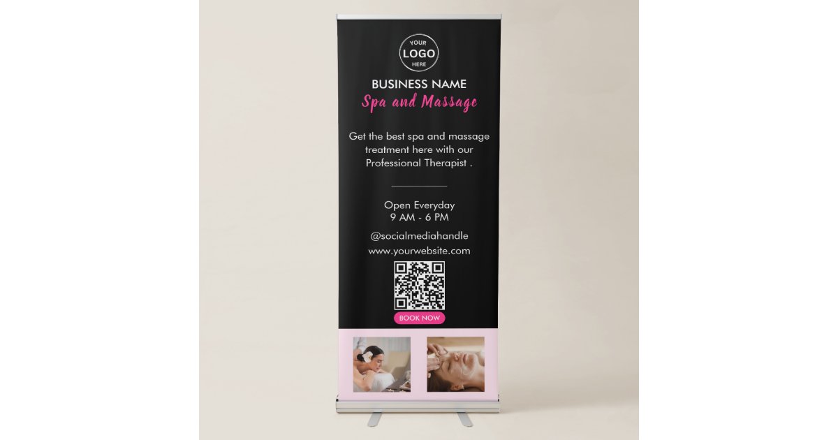 Qr code Business Logo Spa Beauty Salon Pink Photo Retractable Banner ...