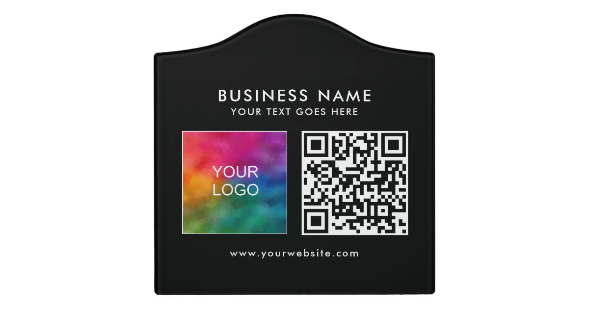 QR Code Business Logo Text Template Modern Room Door Sign | Zazzle
