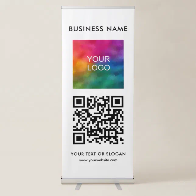 QR Code Business Logo Vertical Modern Template Retractable Banner | Zazzle