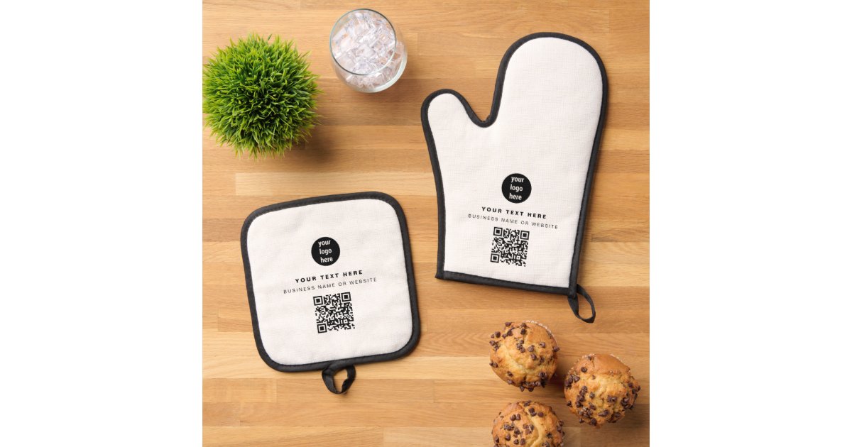QR Code Business Logo White Minimalist Business Oven Mitt & Pot Holder ...
