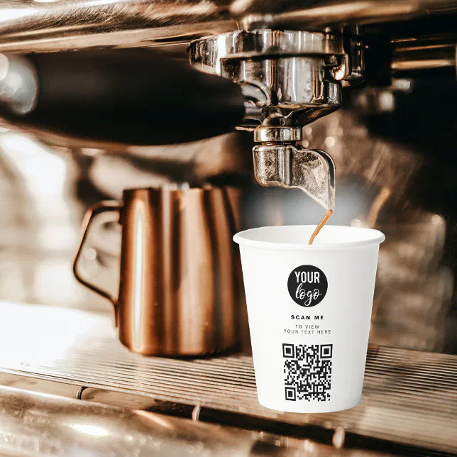 QR Code Business Logo White Minimalist Corporate Paper Cups | Zazzle