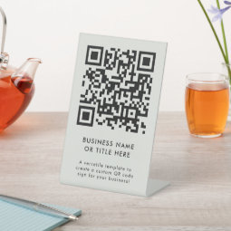 QR Code | Business Modern Minimalist Simple Gray Pedestal Sign | Zazzle