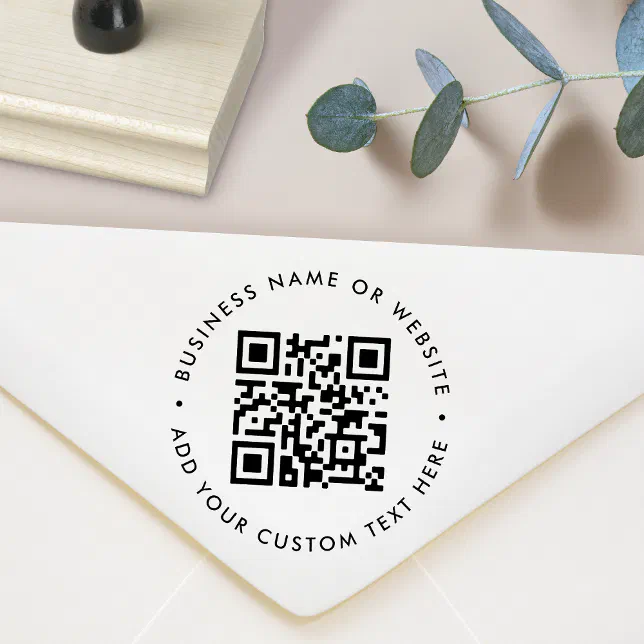 QR Code | Business Modern Minimalist Simple Round Rubber Stamp | Zazzle