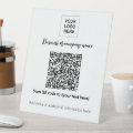QR code business tabletop template Pedestal Sign | Zazzle