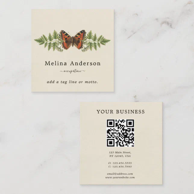 QR Code Butterfly Botanical Square Business Card | Zazzle