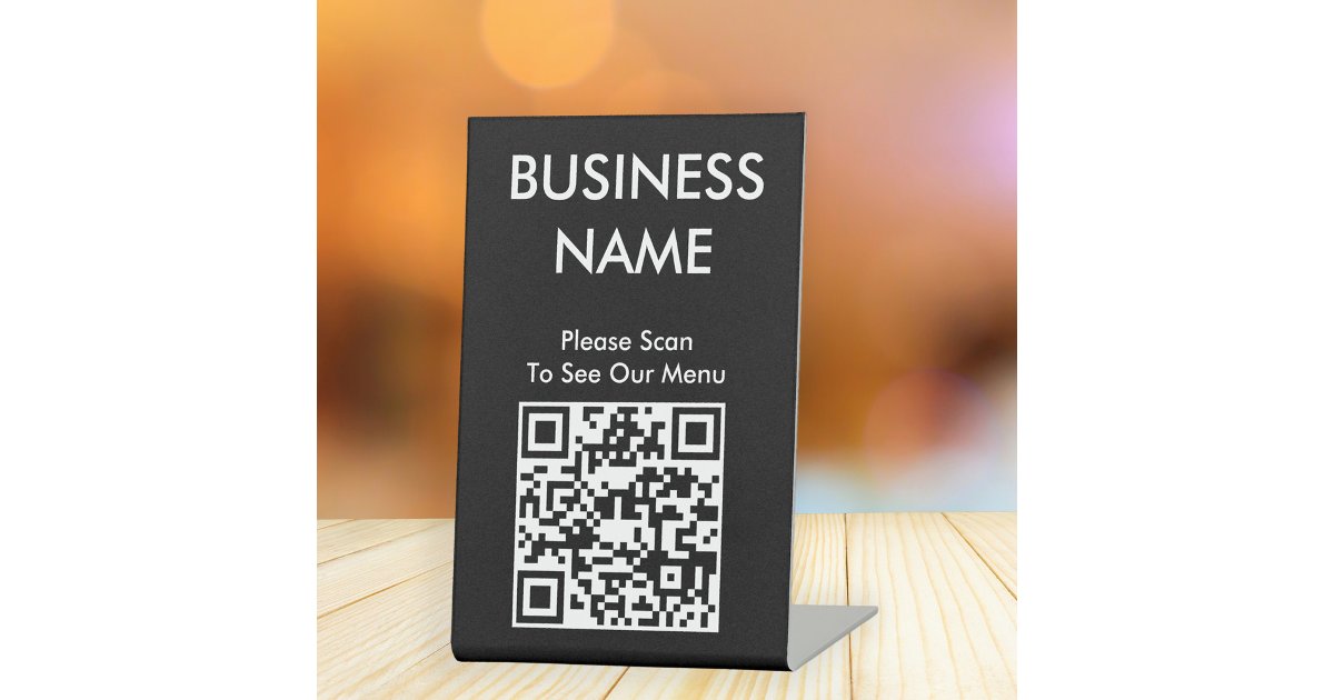 QR Code Cafe Big Print Menu Black Pedestal Sign | Zazzle