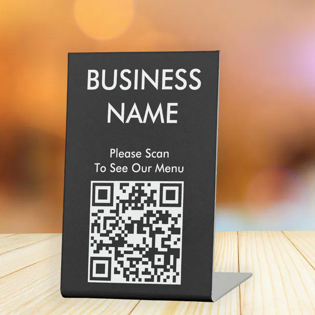 QR Code Cafe Big Print Menu Black Pedestal Sign | Zazzle