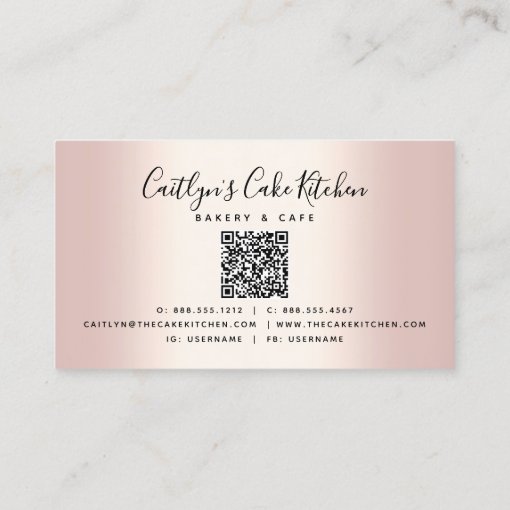 QR Code Cake Bakery Rose Gold Glitter Drips Pastry Business Card | Zazzle